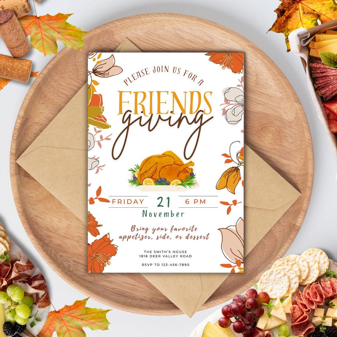 Editable Friendsgiving Invitation Template | Thanksgiving Party Invite ...