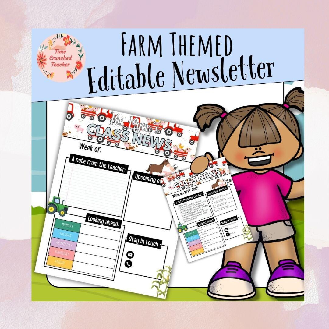 Farm Themed Editable Classroom Newsletter Template | Weekly Parent ...