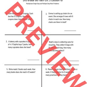 Printable 3rd Grade Go Math Ch. 3 Lesson 10 | Multiplication Word ...