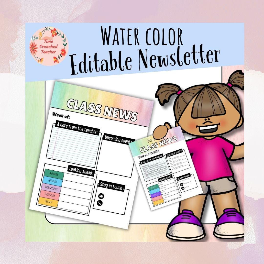 Watercolor Classroom Newsletter Template: Editable Parent Communication ...