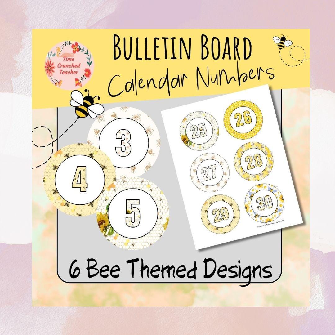 Bee Themed Calendar Numbers 1-31: Classroom Decor (PDF Download) - Etsy