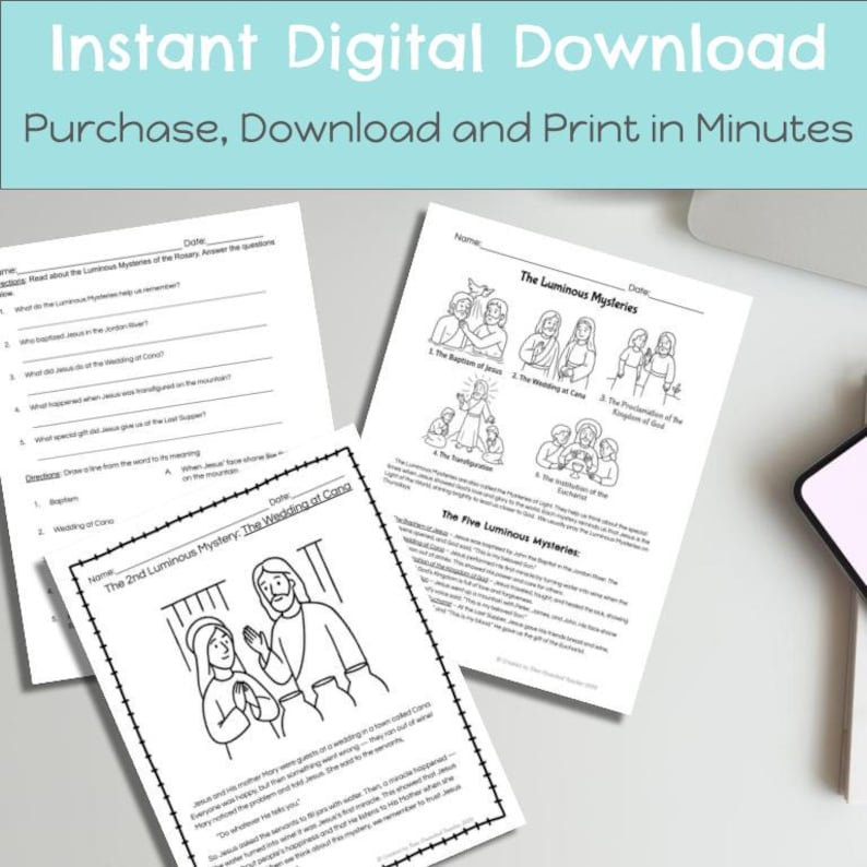 Printable Catholic School Worksheets | the Luminous Mysteries of the ...