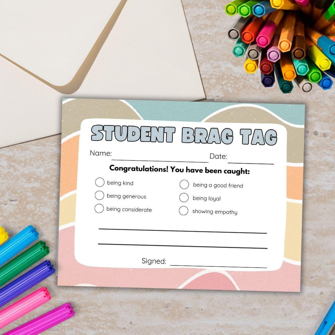 Printable Pastel Fill in the Blank Brag Tags | Teacher Notecards ...