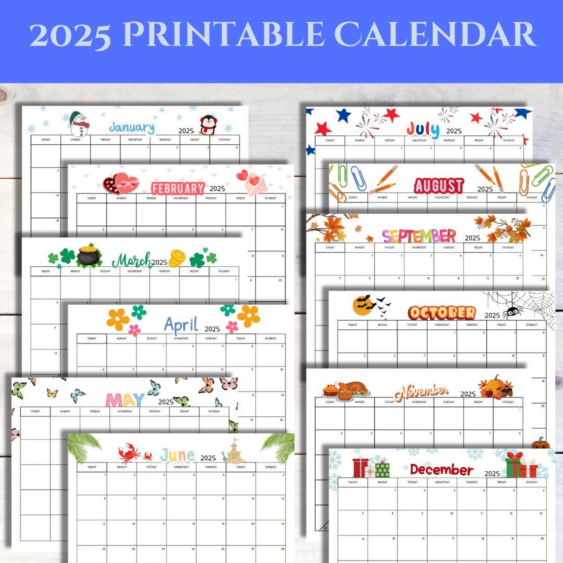 Printable 2025 Calendar Template | Editable 12 Month Calendar: January ...