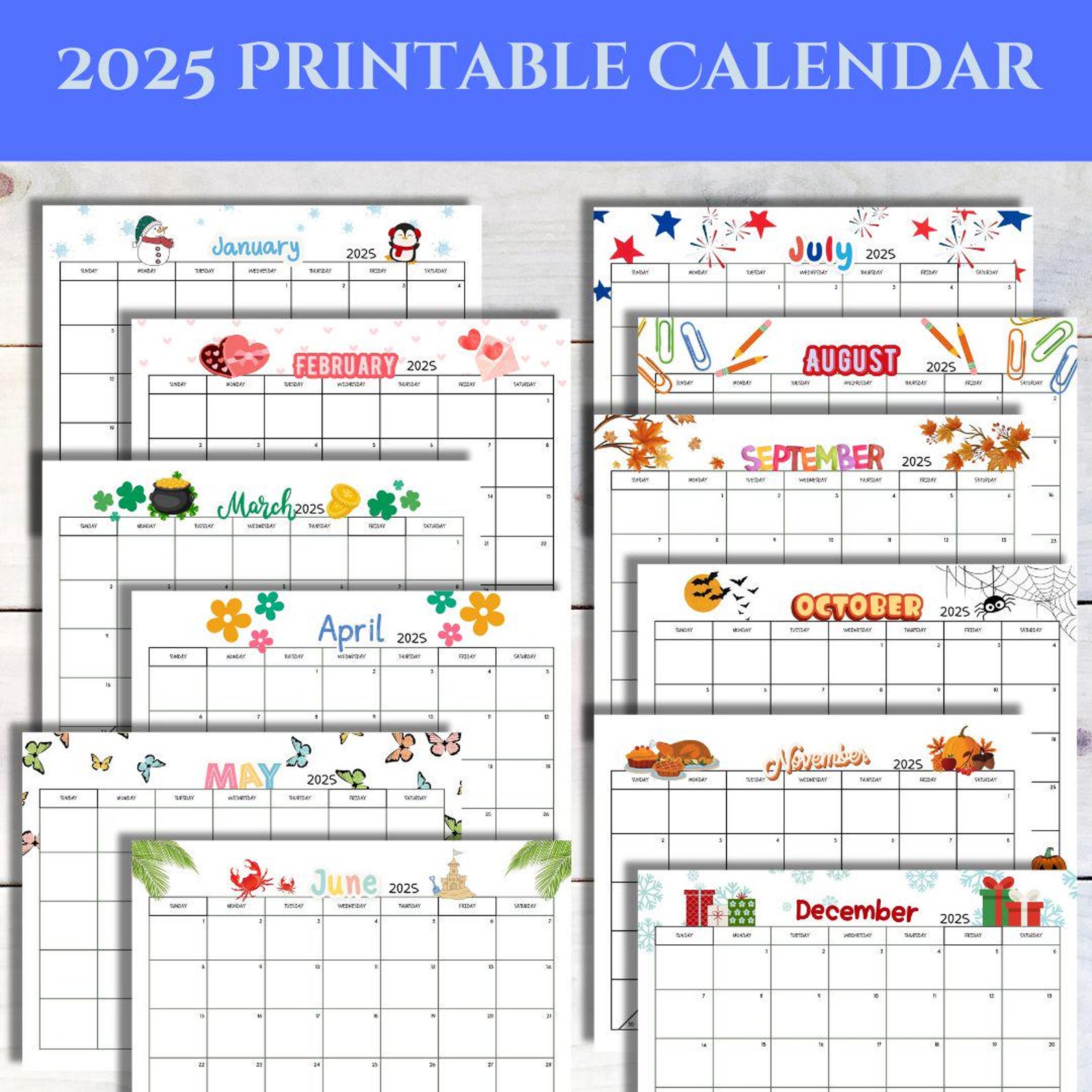 Printable 2025 Calendar Template | Editable 12 Month Calendar: January ...