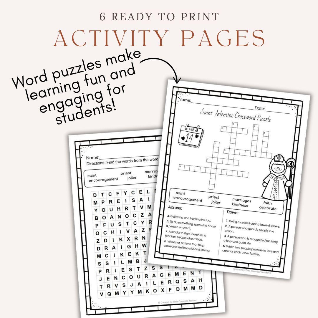 Printable Saint Valentine Unit | 6 Pages of No Prep St. Valentine ...