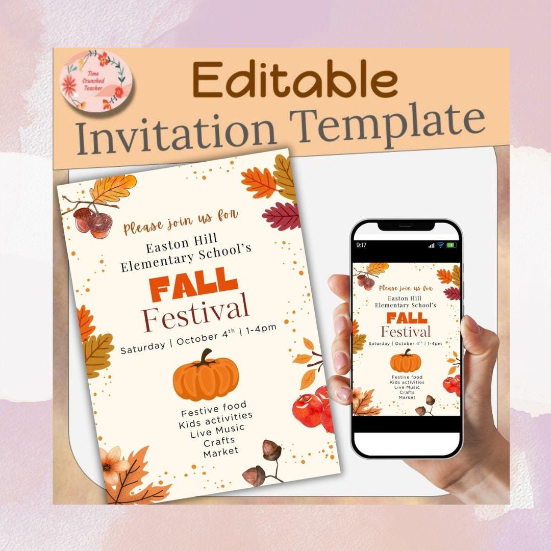 Fall Festival Invitation Template | Editable Canva Flyer | School Event ...