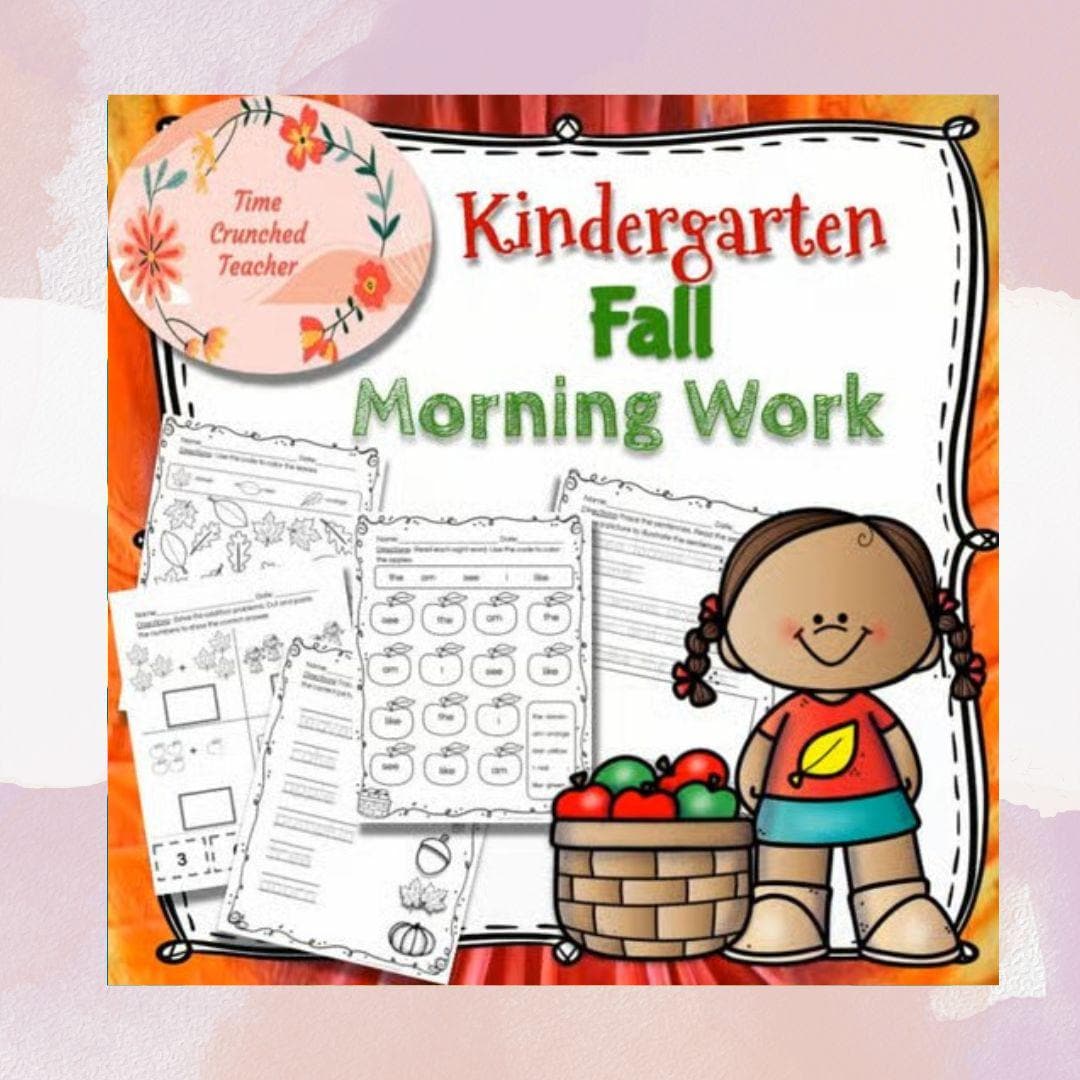 Kindergarten Fall Morning Work Packet: Literacy & Math Worksheets ...