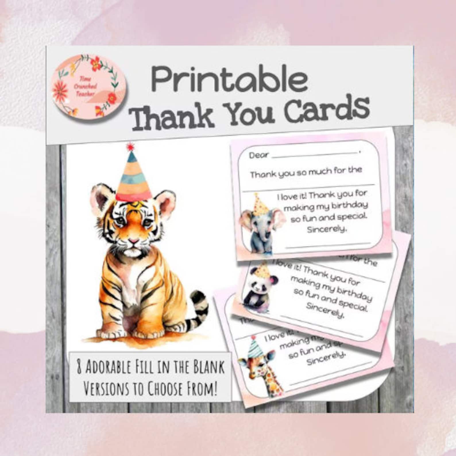 Safari Birthday Thank You Cards | Fill in the Blank (printable) - Etsy