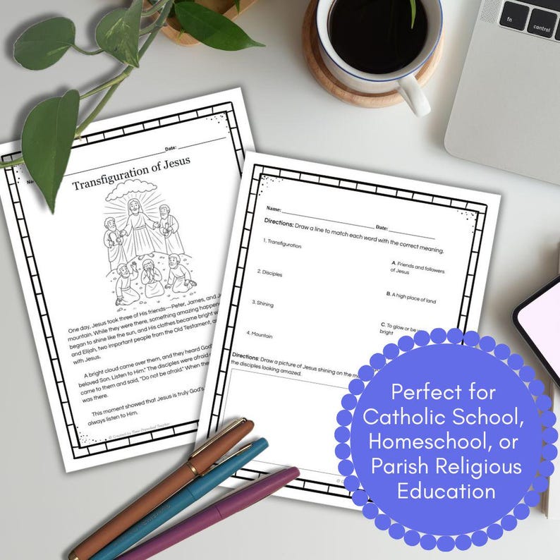 Transfiguration of Jesus Worksheet Packet: Catholic Kids Activity (PDF ...