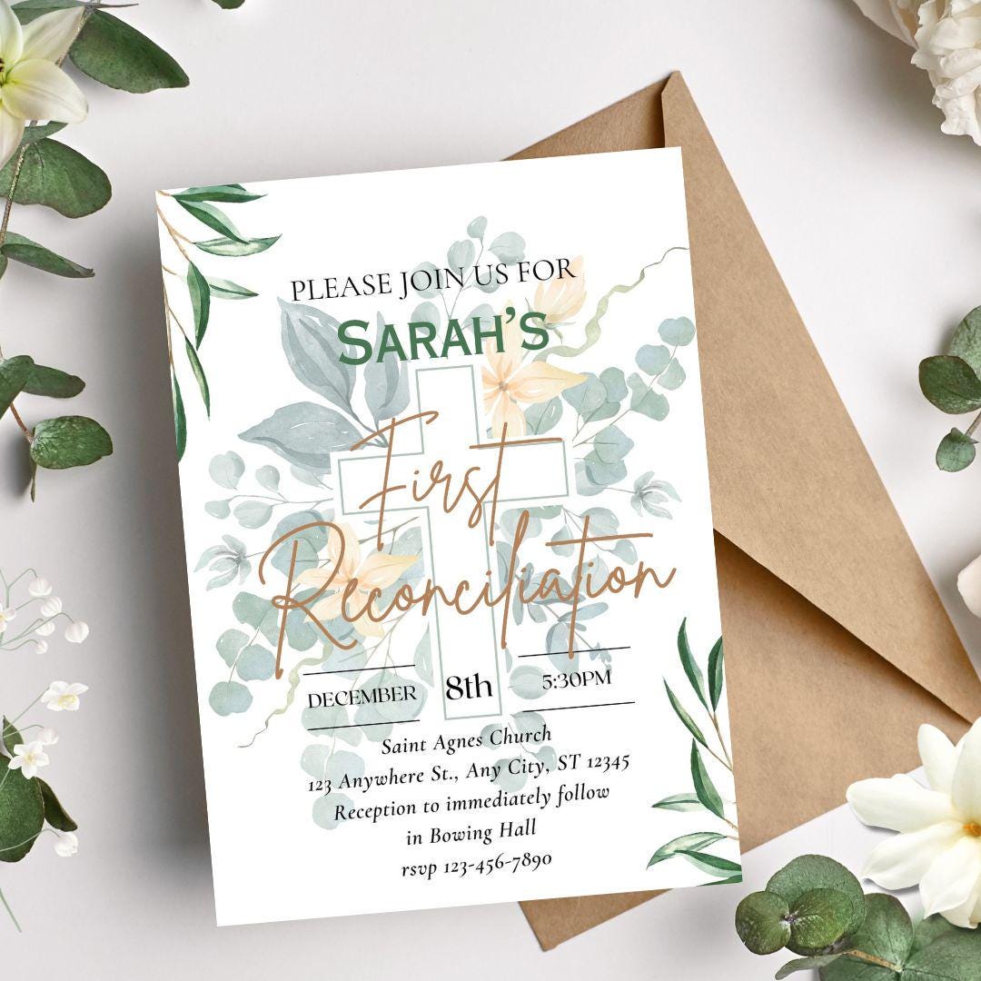 Printable First Reconciliation Invitation | Reconciliation Card ...