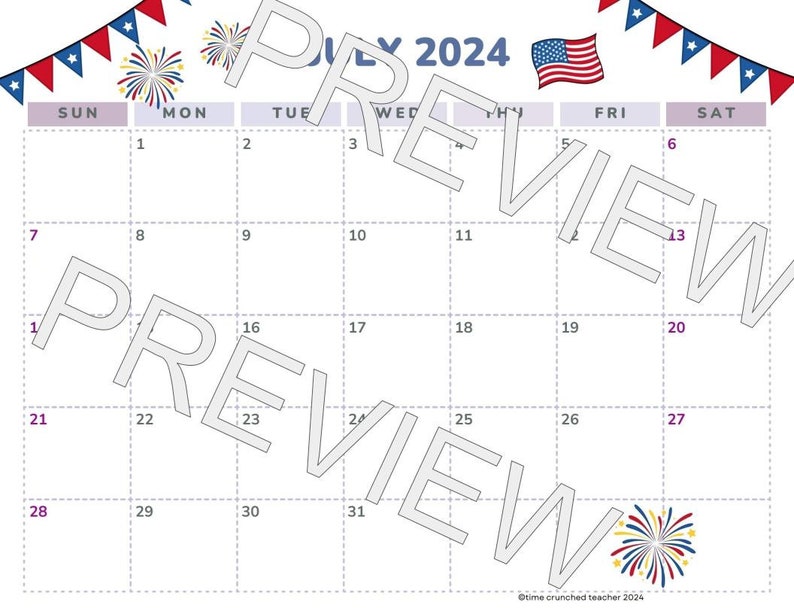 Printable July 2024 Calendar | July 2024 Calendar | Customizable ...