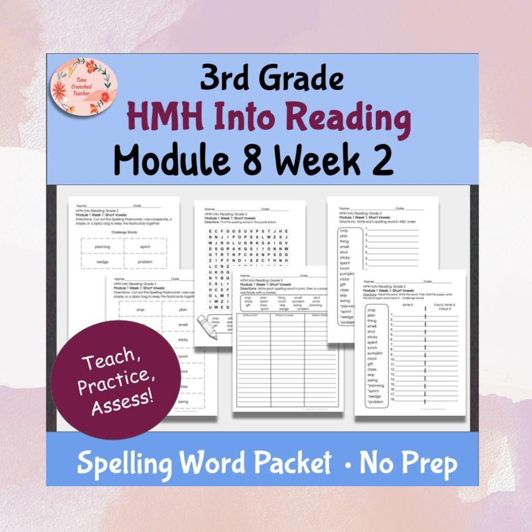 3rd Grade HMH Spelling Worksheets | Module 8 Week 2 No Prep Packet - Etsy