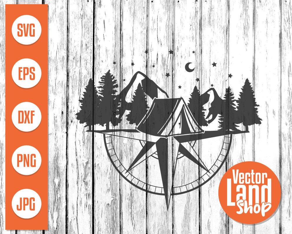 Compass SVG Camping Svg Mountain Scene Svg Forest Camp Svg - Etsy