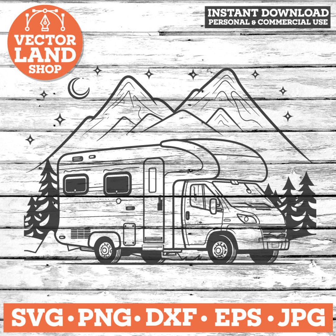 Motorhome Svg, Caravan Svg, Camping SVG, Mountain Scene, Wohnmobil Svg ...