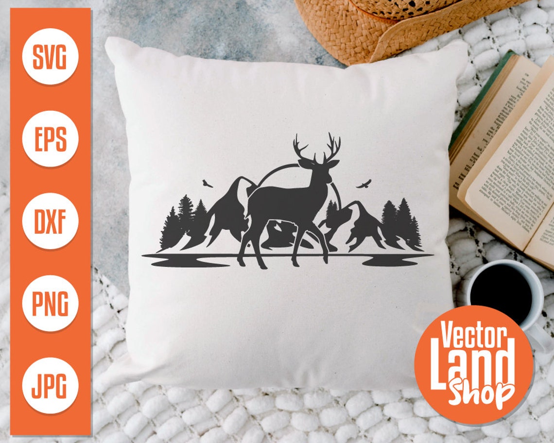 Deer Mountain Scene Svg Forest Svg Deer Svg Animals - Etsy
