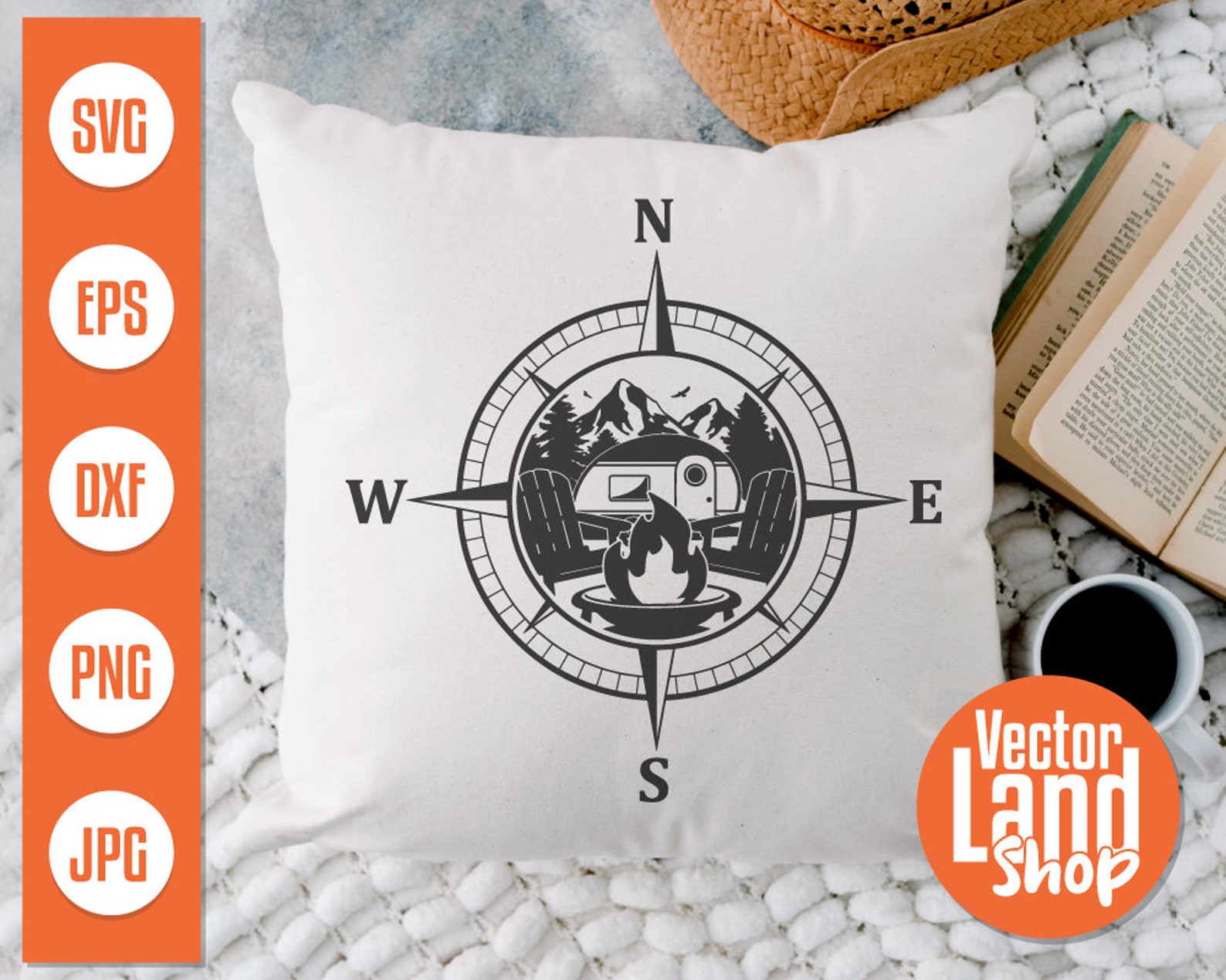 Compass SVG Camping Svg Mountain Scene Svg Forest Camp Svg - Etsy