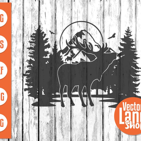 Moose Scene Silhouette - Etsy