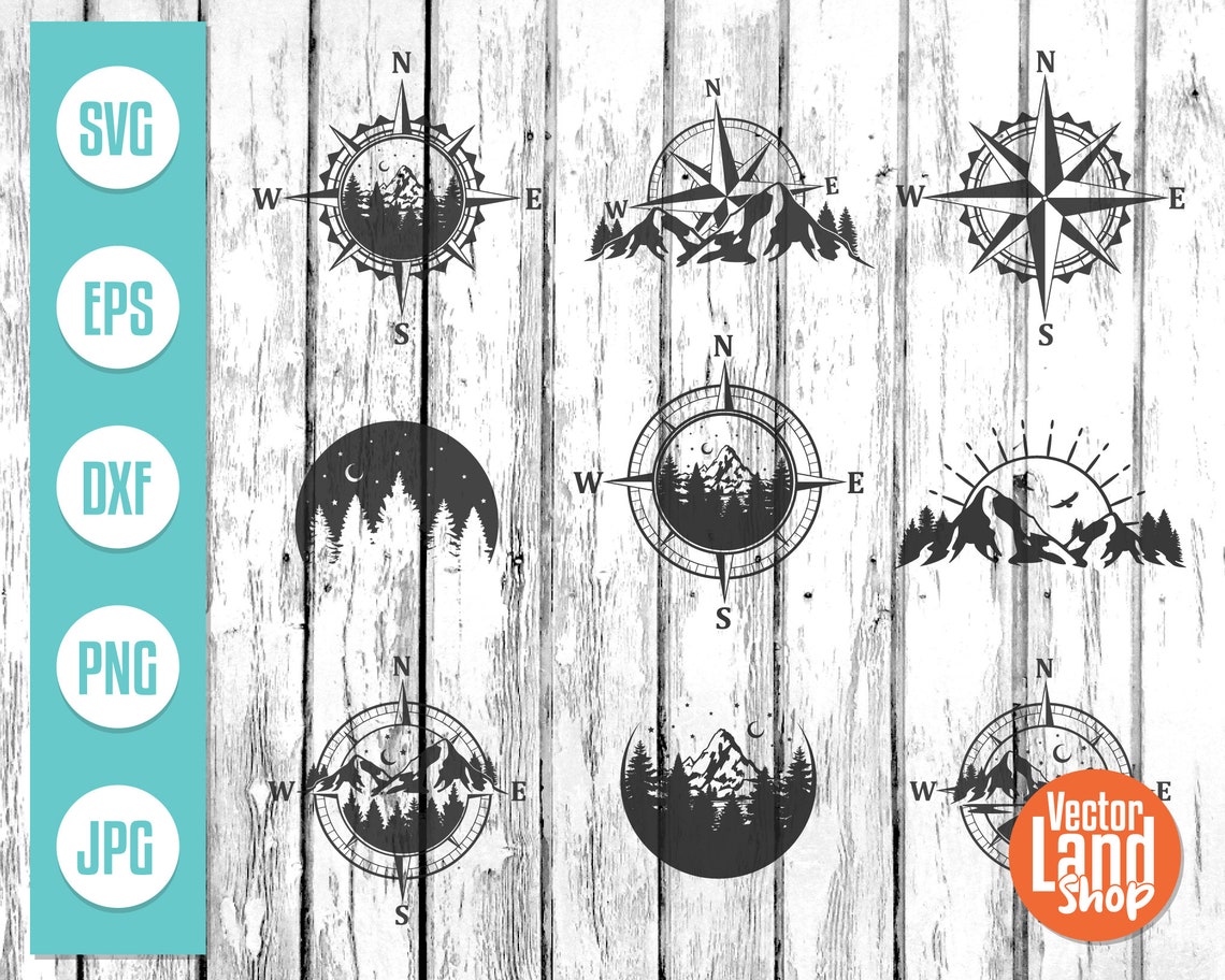 BUNDLE Compass SVG Mountain Scene Svg Forest Svg Adventure - Etsy