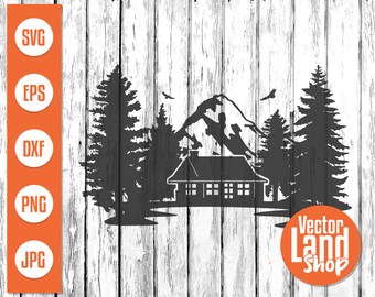 Mountain Cabin Scene Svg - Etsy
