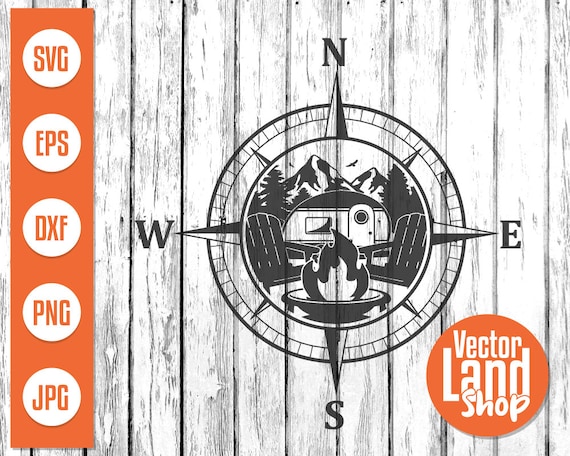 Compass SVG Camping Svg Mountain Scene Svg Forest Camp Svg - Etsy