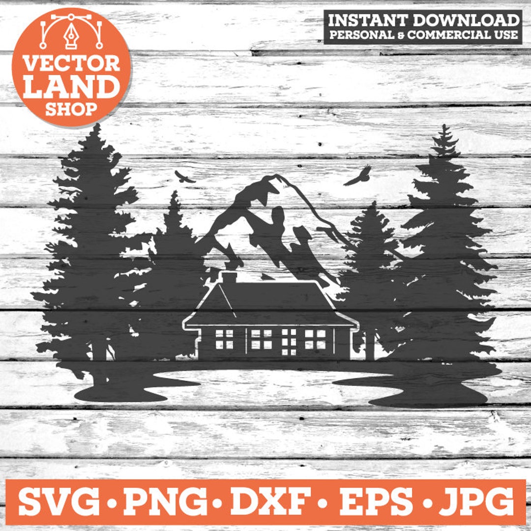 Cabin SVG, Forest Scene, Cabinet in Lake, Mountain Landmark, Silhouette ...