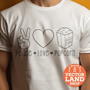 Peace Love Popcorn Svg, Popcorn Svg, Peace Sign Svg, Peace Love Cut ...