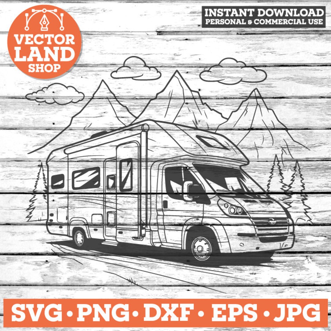 Motorhome Svg, Caravan Svg, Camping SVG, Mountain Scene, Wohnmobil Svg ...