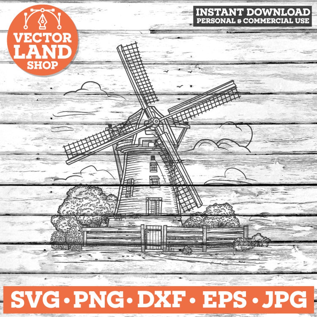 Windmill Svg, Wind Mill Svg, Farmhouse Svg, Ranch Svg, Dutch Windmill ...