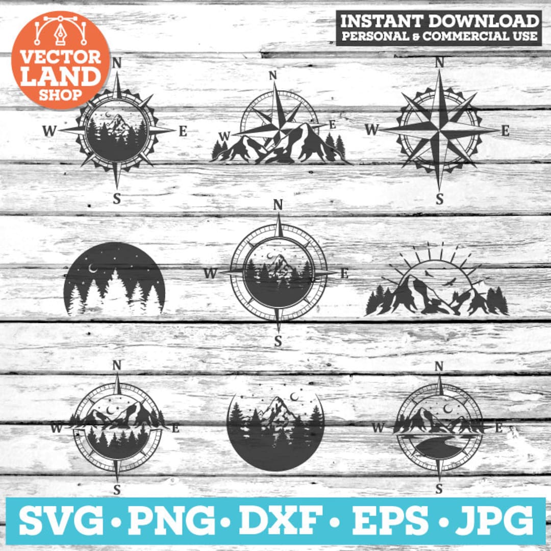 BUNDLE Compass SVG, Mountain Scene Svg, Forest Svg, Adventure Svg ...