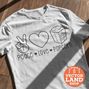 Peace Love Popcorn Svg, Popcorn Svg, Peace Sign Svg, Peace Love Cut ...