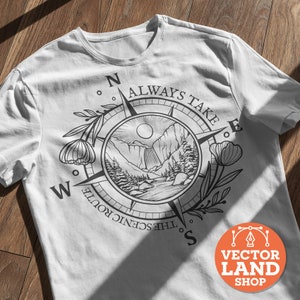 Always Take the Scenic Route, Compass SVG, Mountain Scene Svg, Forest ...