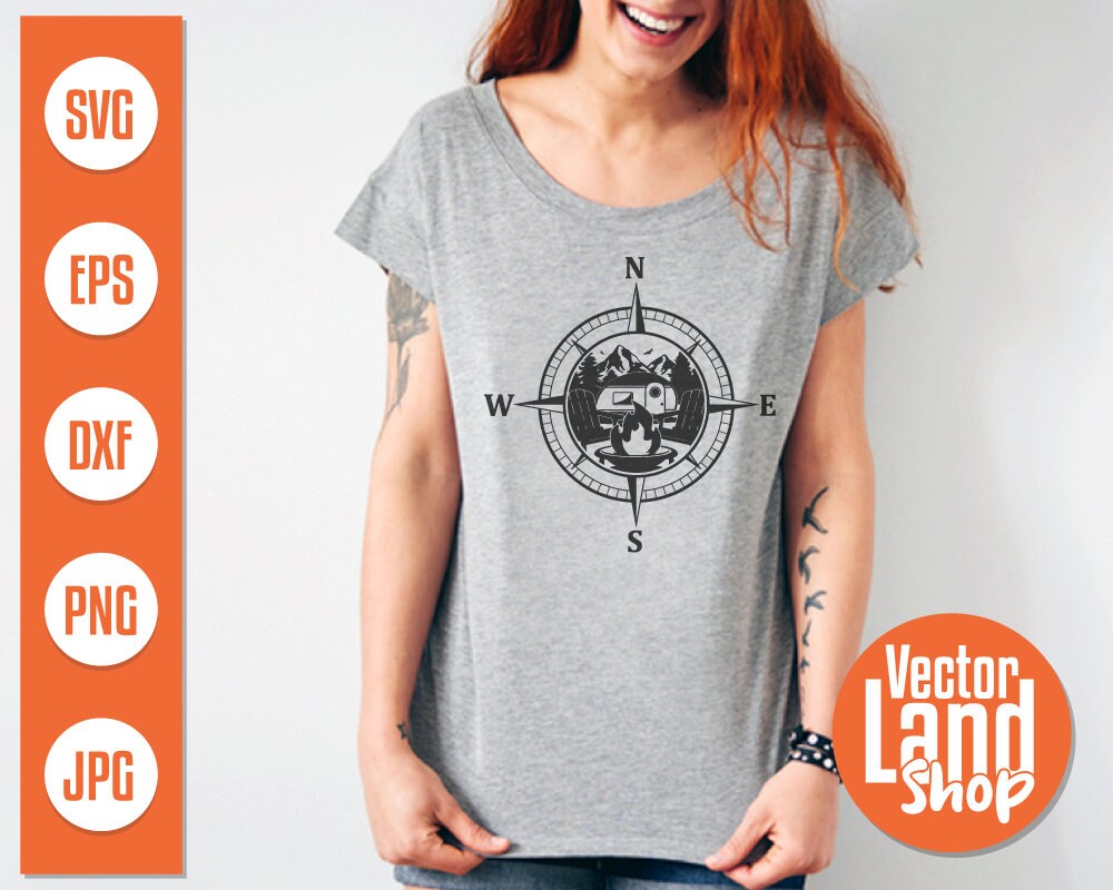Compass SVG Camping Svg Mountain Scene Svg Forest Camp Svg - Etsy