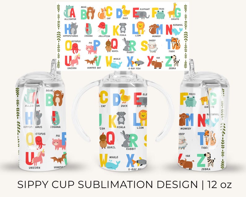 Launch Offer | 12 Oz Flip Top Sippy Cup Tumbler Wrap Alphabet Animals ...