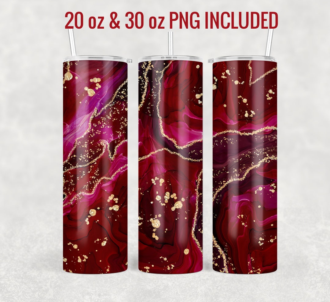 20oz 30oz Skinny Tumbler, Red Maroon Agate Gold Marble Sublimation ...