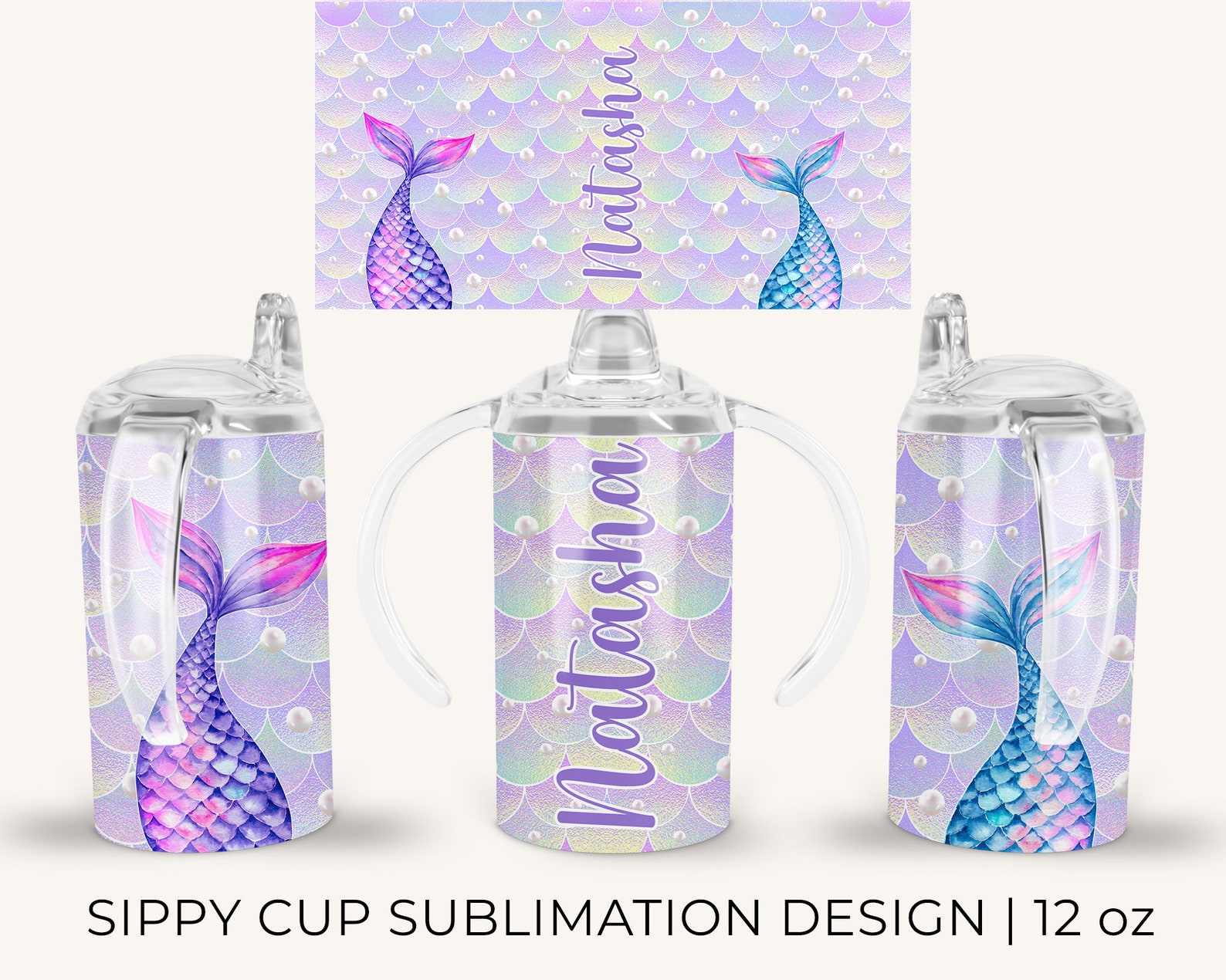 12oz & 10oz Kids Sippy Cup, Mermaid Customise Your Name 12oz Sippy Cup ...