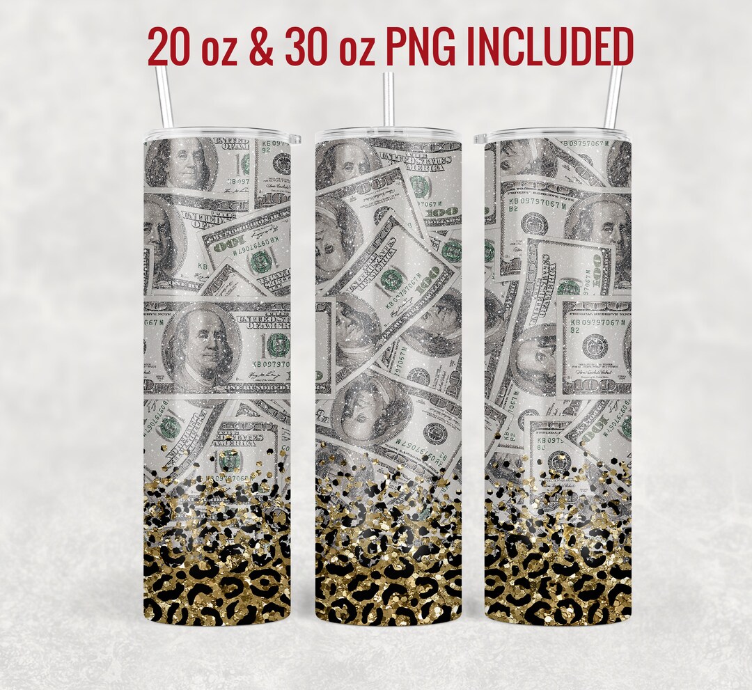 20 Oz & 30 Oz Digital Luxury Leopard Glitter Dollar Bill Tumbler Wrap ...