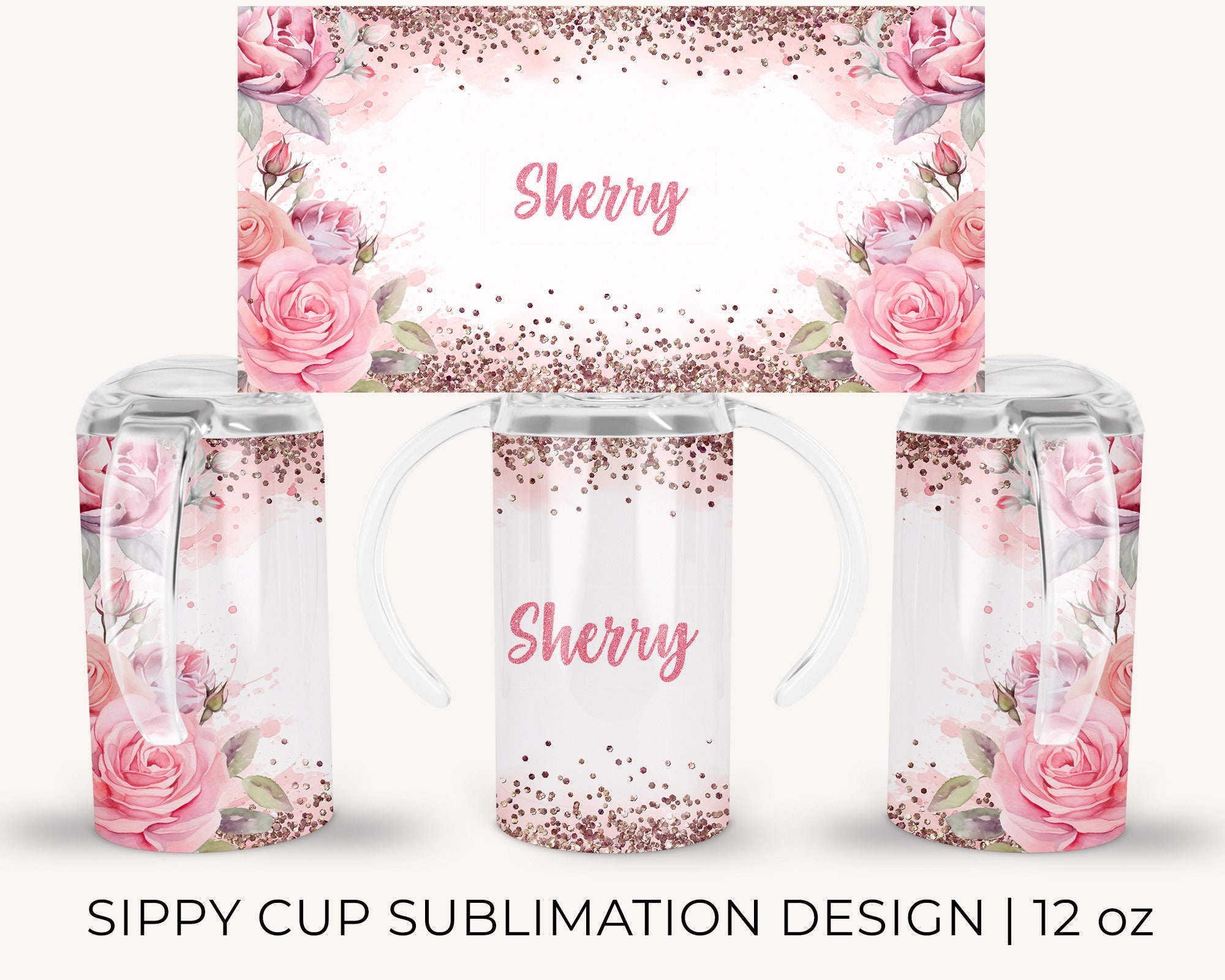 12oz Customised Pink Rose Floral Sippy Cup, Sippy Cup for Mom Love ...