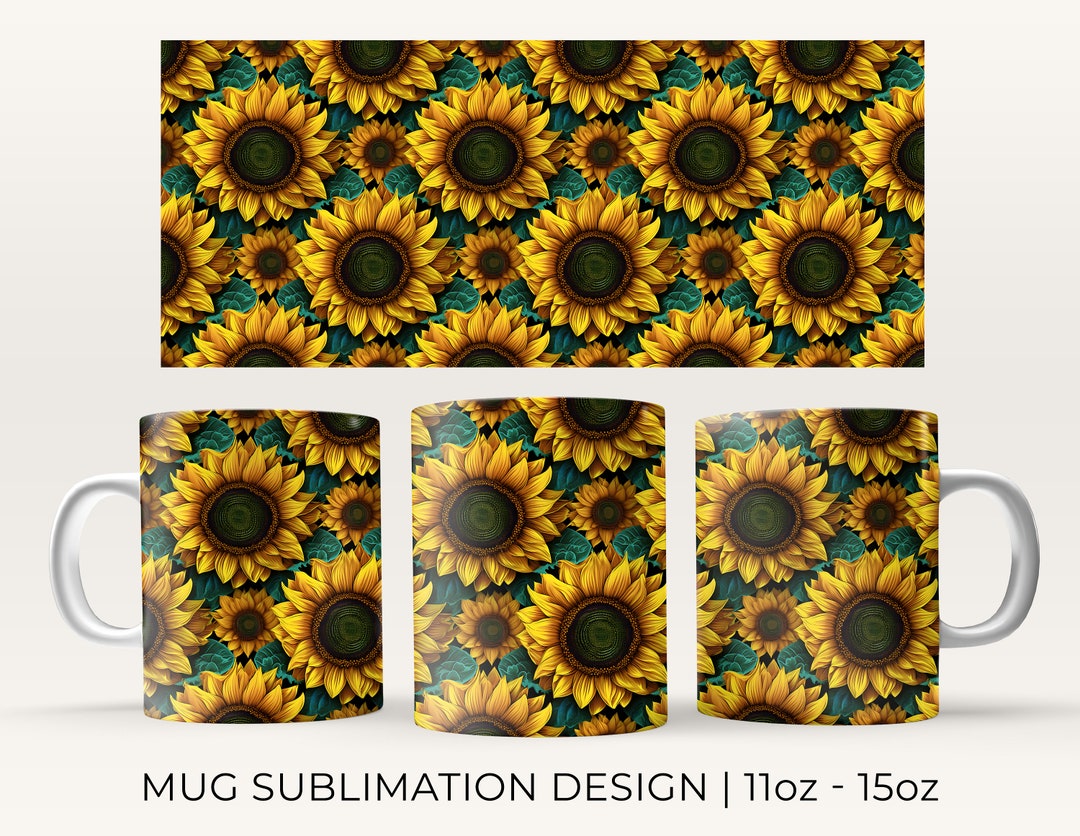 3D Sunflowers Mug, 3D Sunflowers Template Mug, 3D Mug Design, Floral ...
