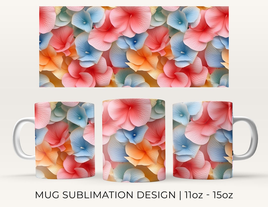3D Colorful Floral Mug, 3D Template Mug, 3D Mug Design, Floral Mug PNG ...