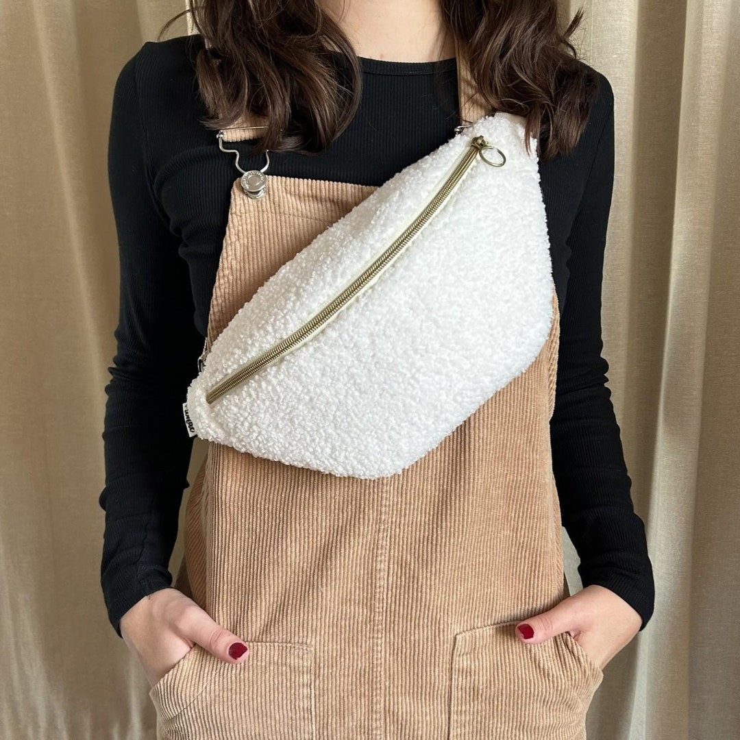 Handmade Ecru Furry Fanny Pack, Fanny Pack With Inside Pocket, Women's ...