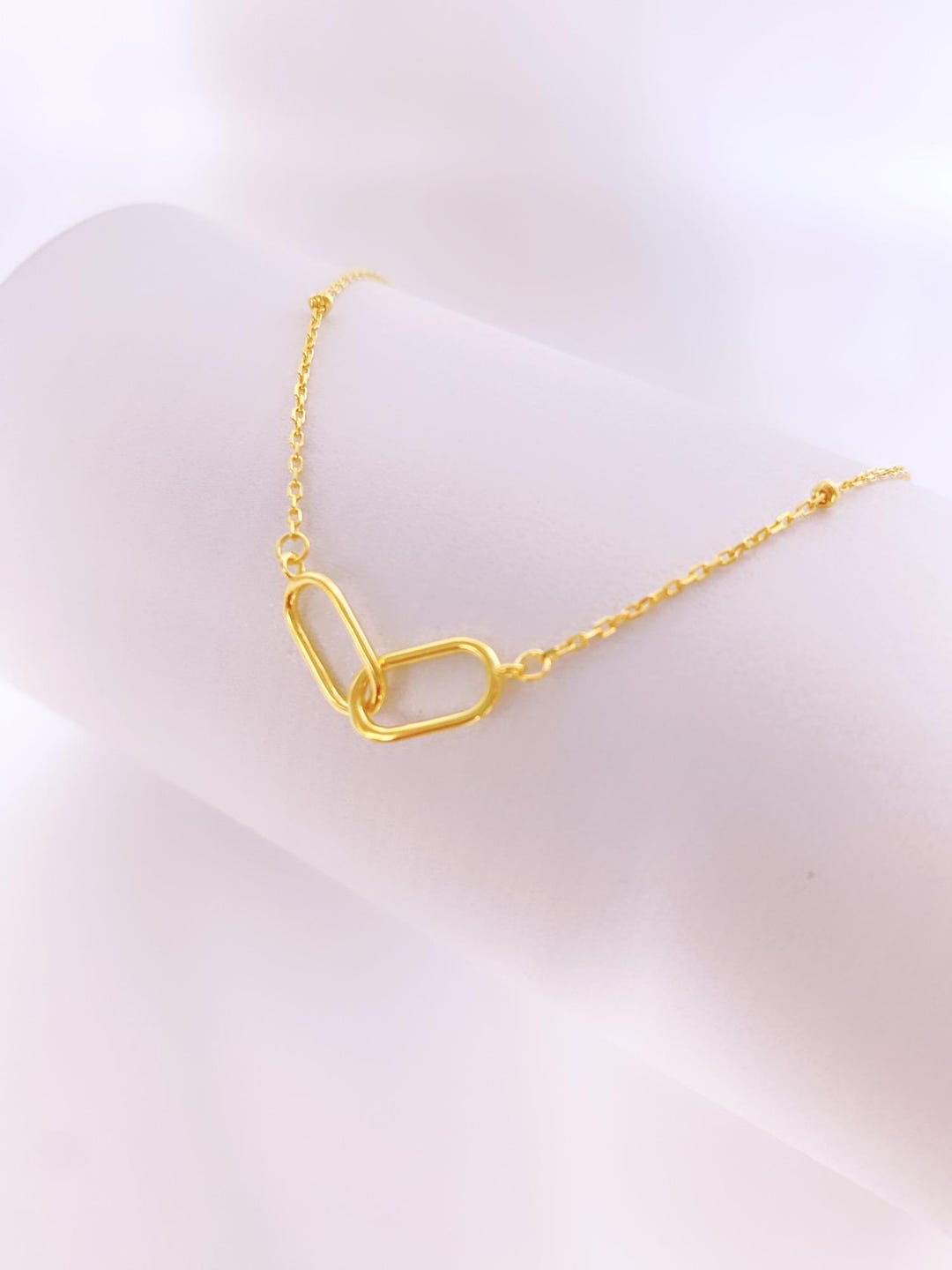 Gold Interlocking Paperclip Necklace, Dainty Interlocked Paperclip ...