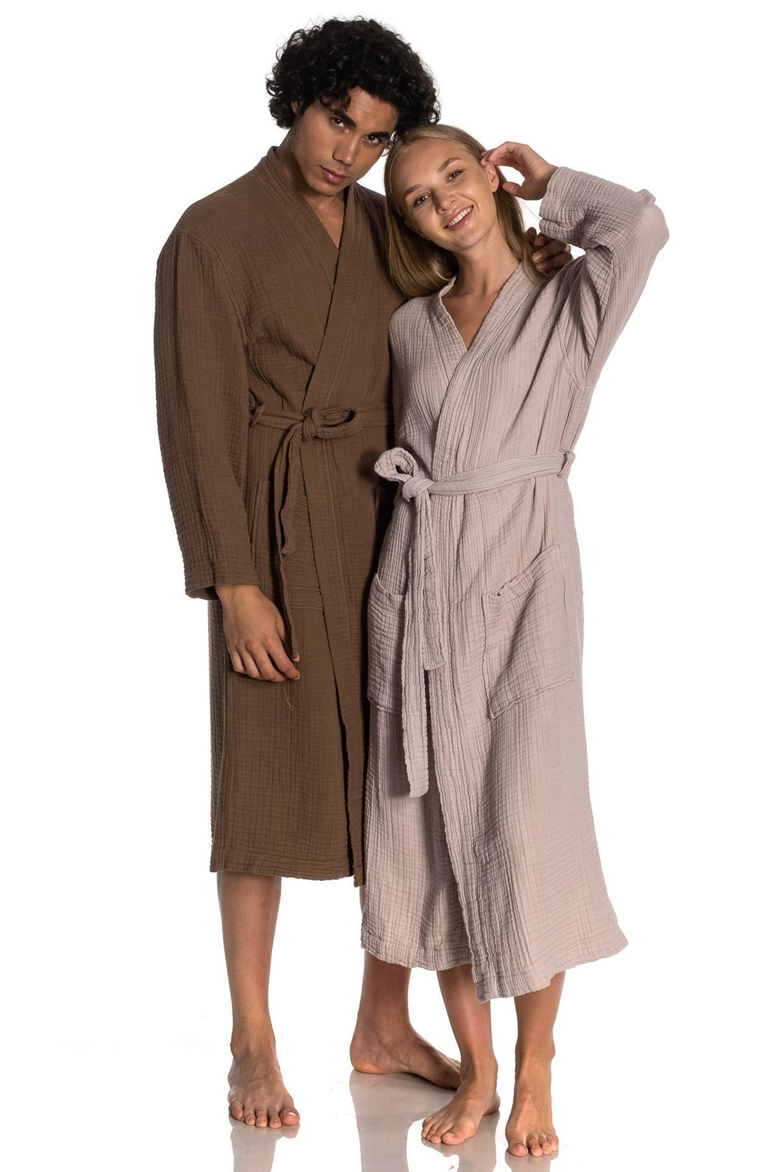 Long Muslin Kimono Bathrobe - 4 Layers Gauze Organic Cotton Robe ...