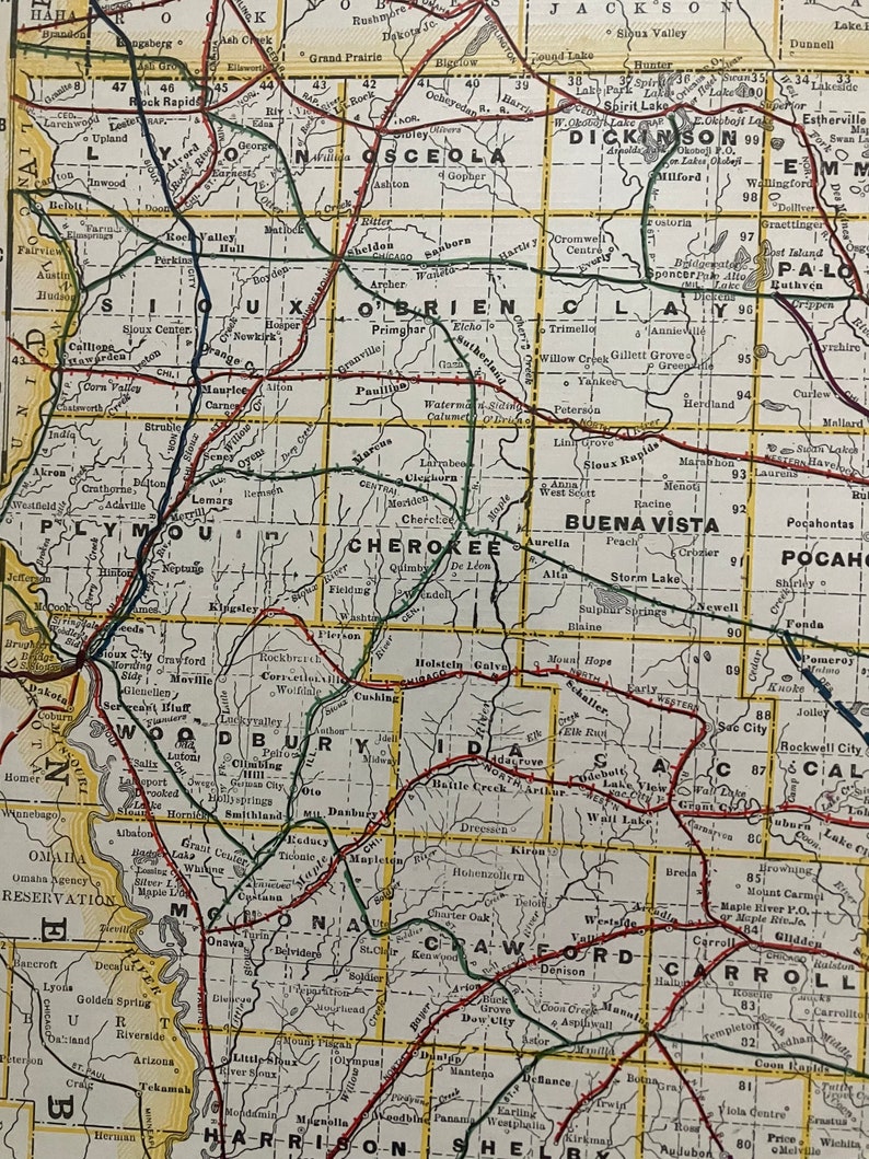 1897 Iowa Railroad Map. From an Atlas. VERY GOOD CONDITION in Plastic ...
