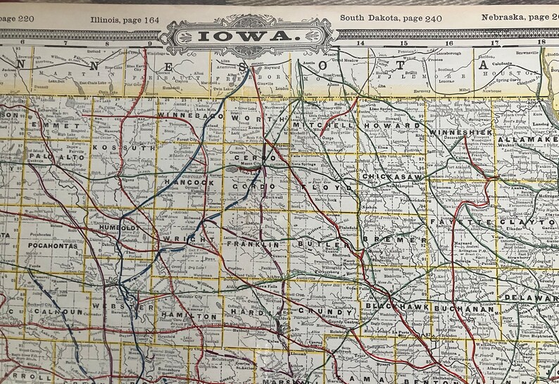 1897 Iowa Railroad Map. From an Atlas. VERY GOOD CONDITION in Plastic ...