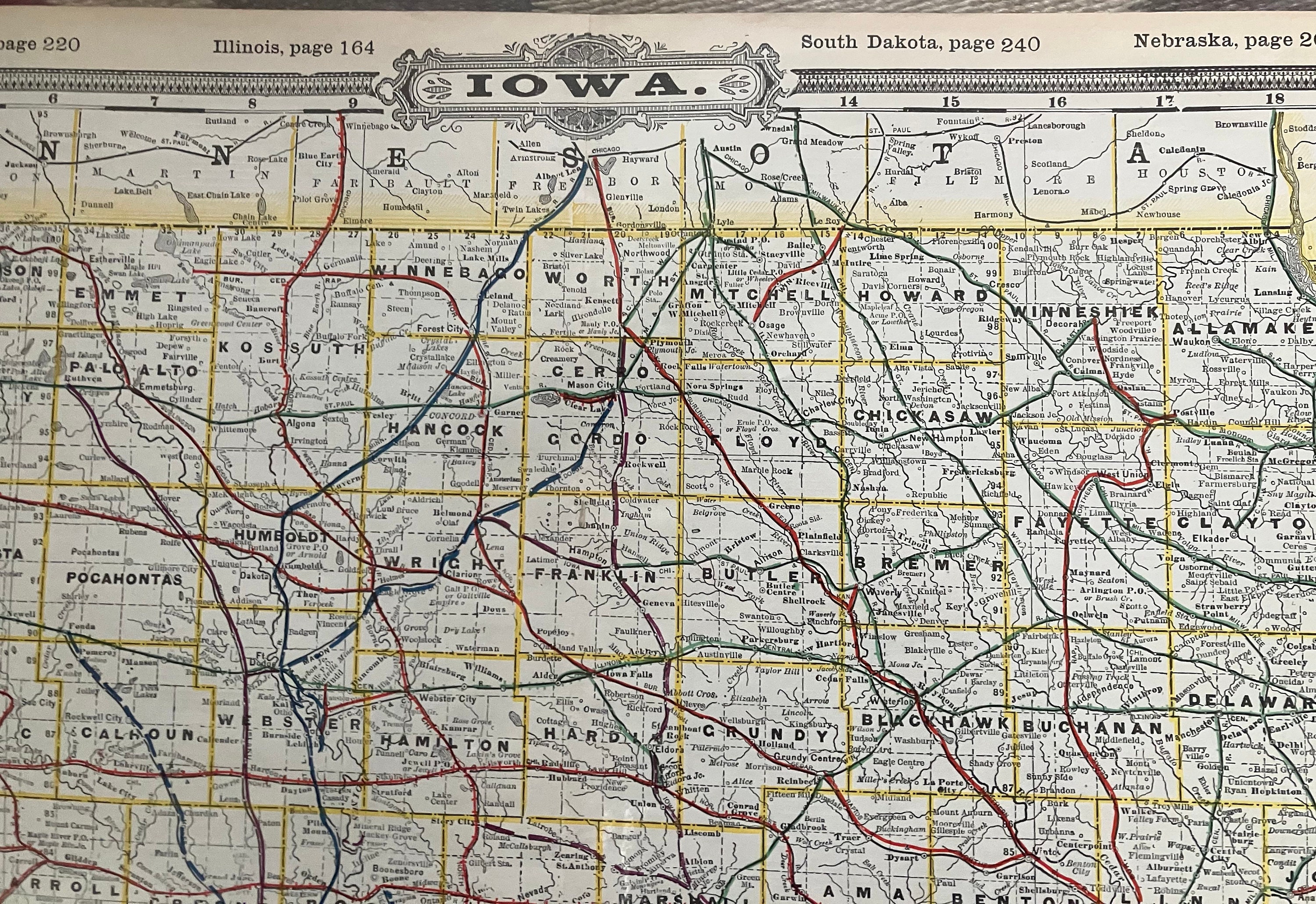 1897 Iowa Railroad Map. From an Atlas. VERY GOOD CONDITION in Plastic ...