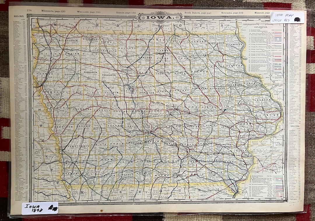 1897 Iowa Railroad Map. From an Atlas. VERY GOOD CONDITION in Plastic ...