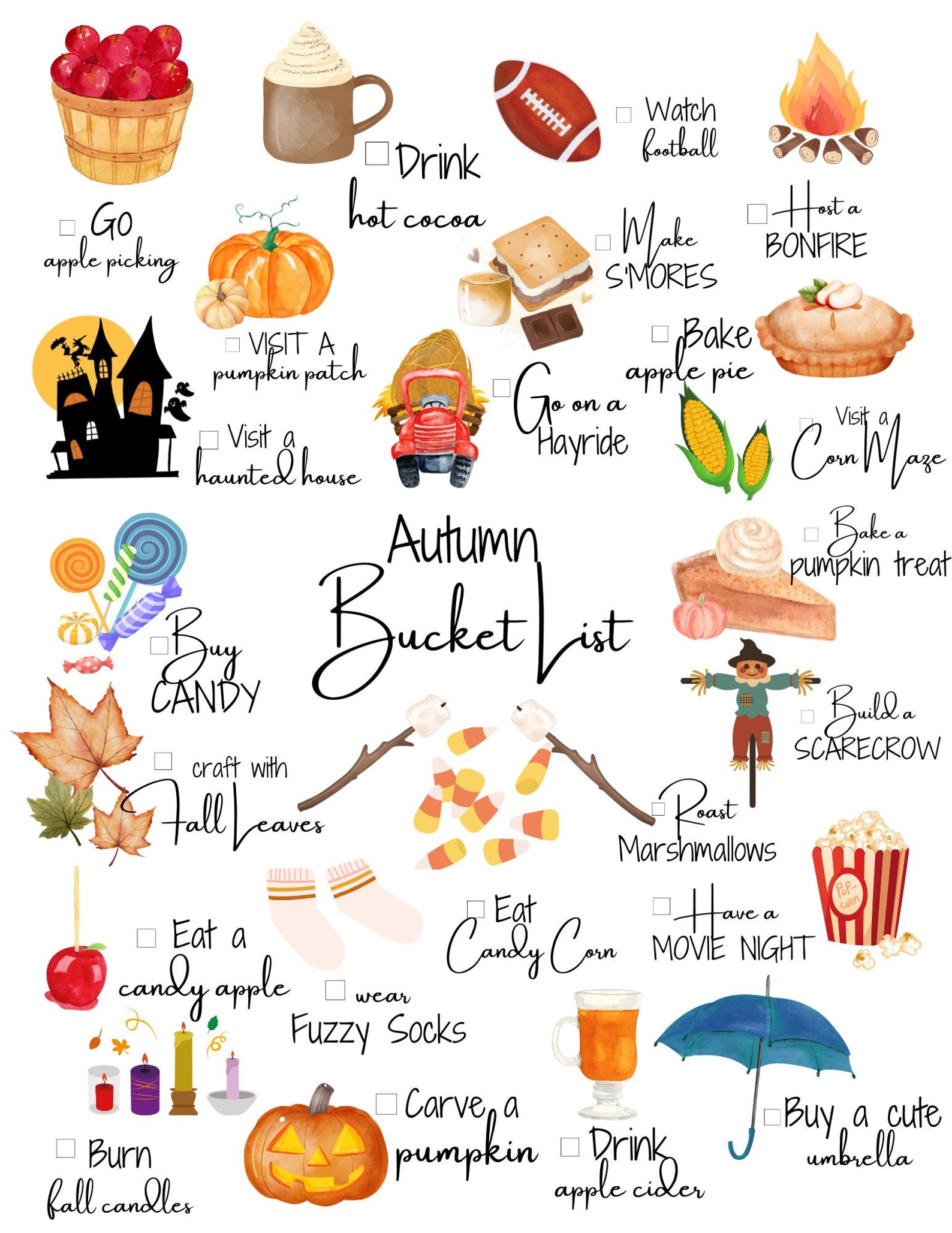 Autumn Bucket List- 23 Illustrations Png Only - Etsy