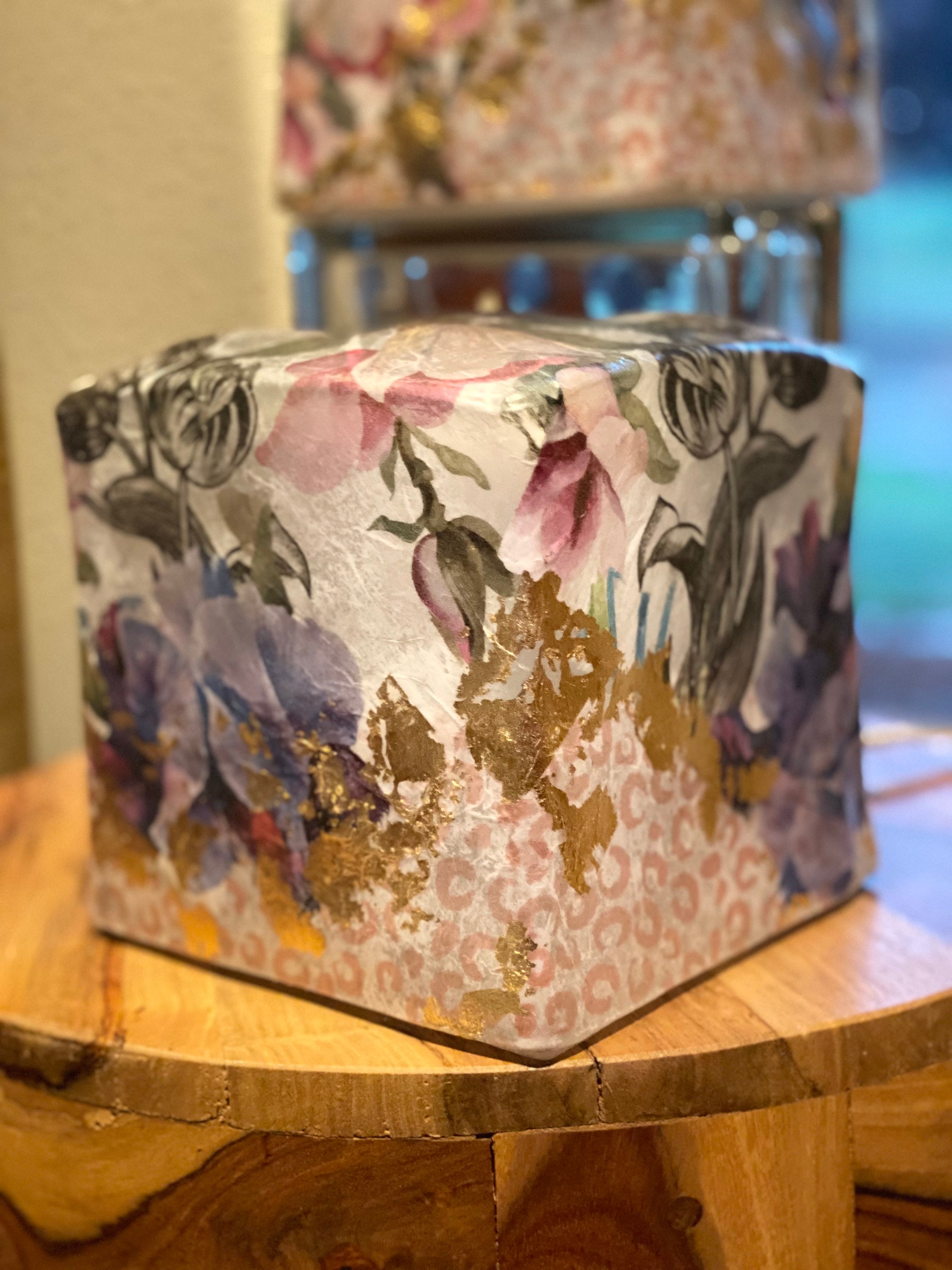 Pair of Decoupaged Glass Block Table Lamps, Bedside Lamps, Nightlights ...