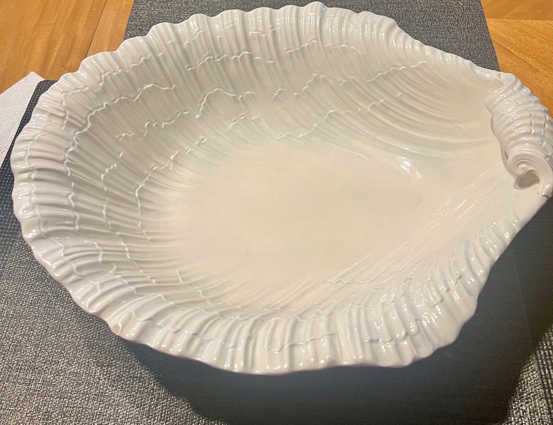 Vintage Extra Large Hand Painted Ceramic Seashell Shaped Serving Bowl ...